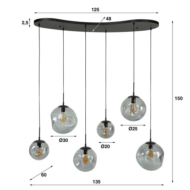 Mika 6-lichts Hanglamp Smoke